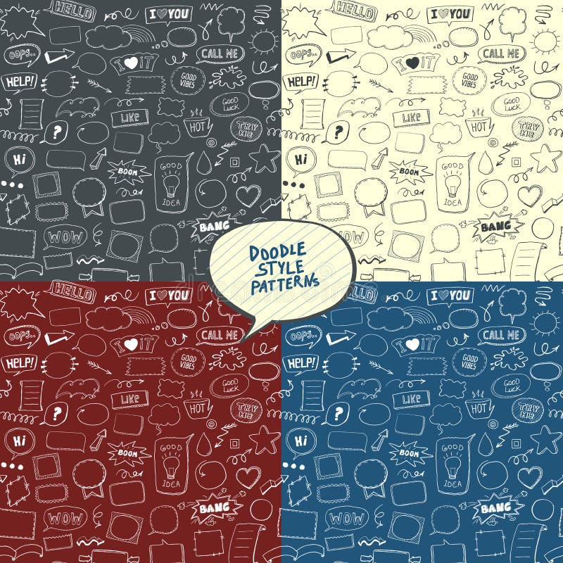Seamless Vector Patterns Set with Doodle Style Line Elements and ...