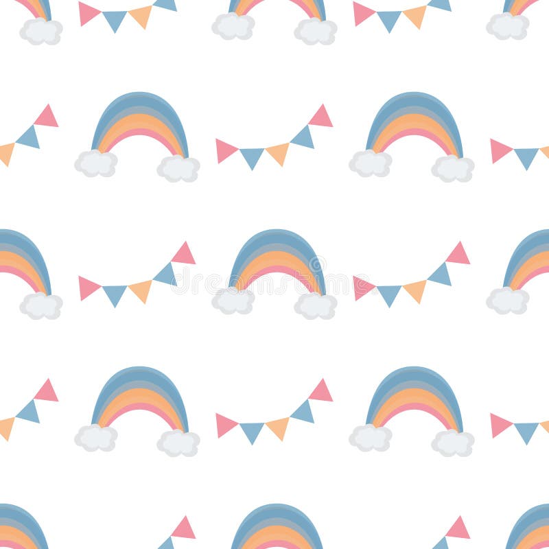 Seamless Vector Rainbow Pattern with Clouds in Pastel Colors. Ideal for Printing on Fabric and ...