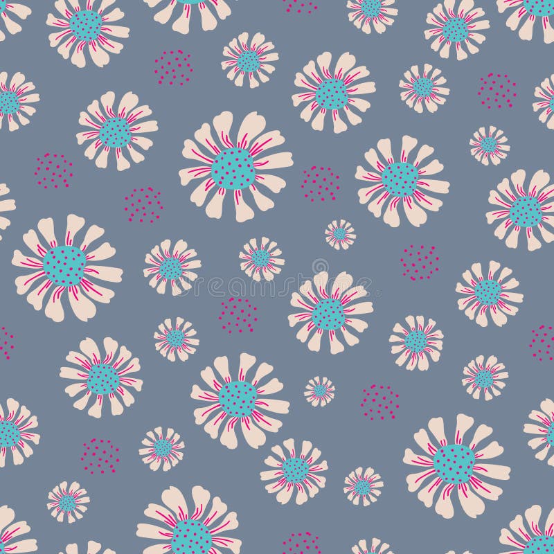 Seamless Vector Repeat Cute Daisy Floral Pattern with a Grey Background ...
