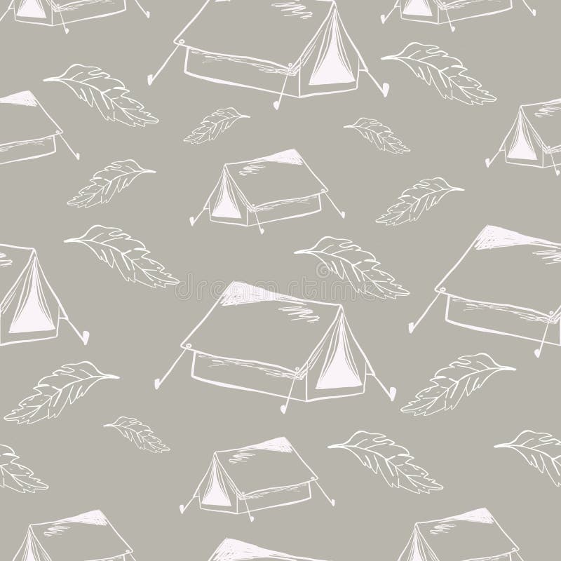 Seamless Vector Repeat Pattern of Outdoor Tent Adventure Elements with ...