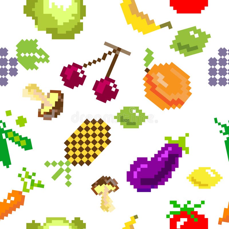 Seamless Vector Retro Pixel Game Fruits Pattern Stock Vector ...