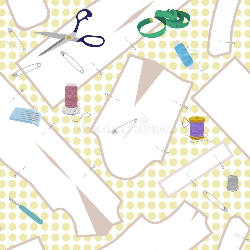 Seamless Vector Sewing Pattern With Paper Patterns And Sewing Tools