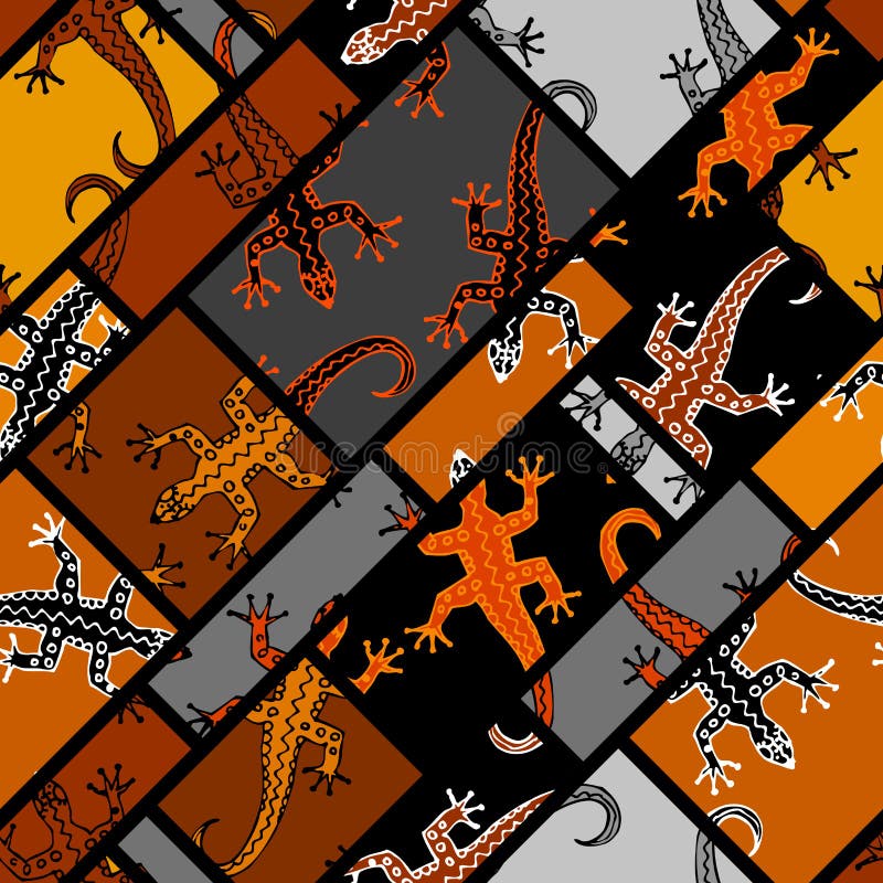 Seamless Vector Square Pattern. Brown Lizards Pattern. Stock Vector ...