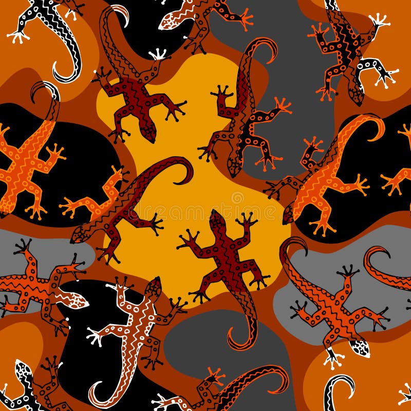 Seamless Vector Square Pattern. Brown Lizards Pattern. Stock Vector ...