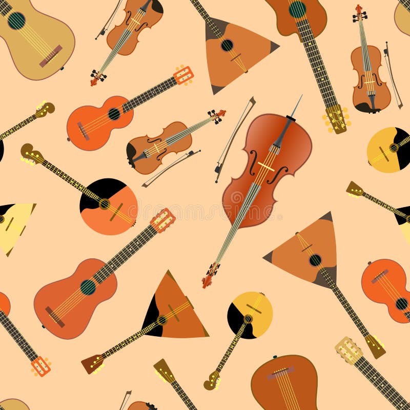 Seamless Vector of Stringed Instruments. Tools on a Light Background ...