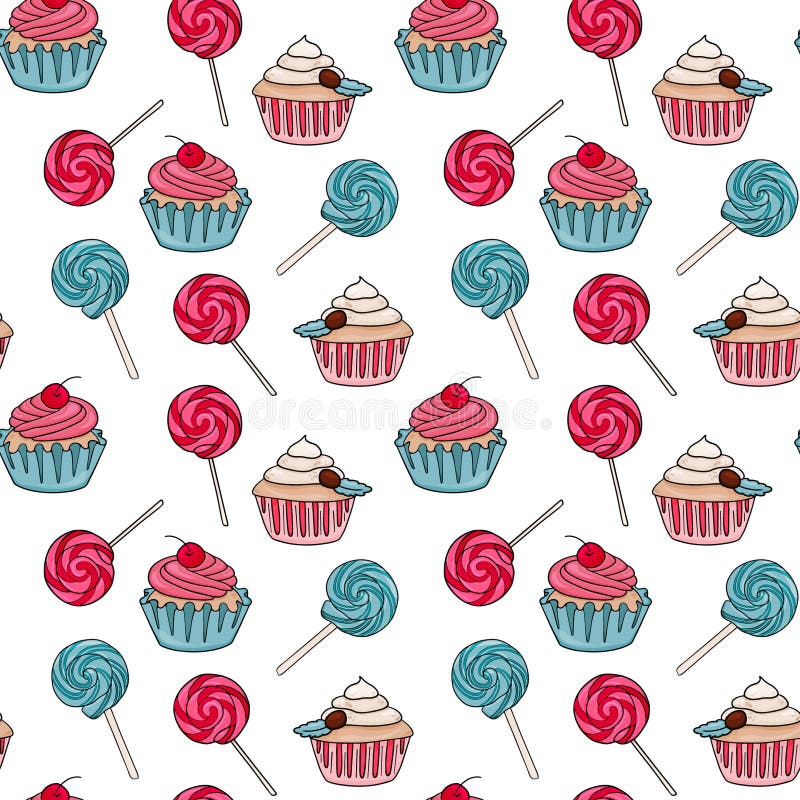 Seamless Vector Sweets Patterns. Stock Vector - Illustration of ...