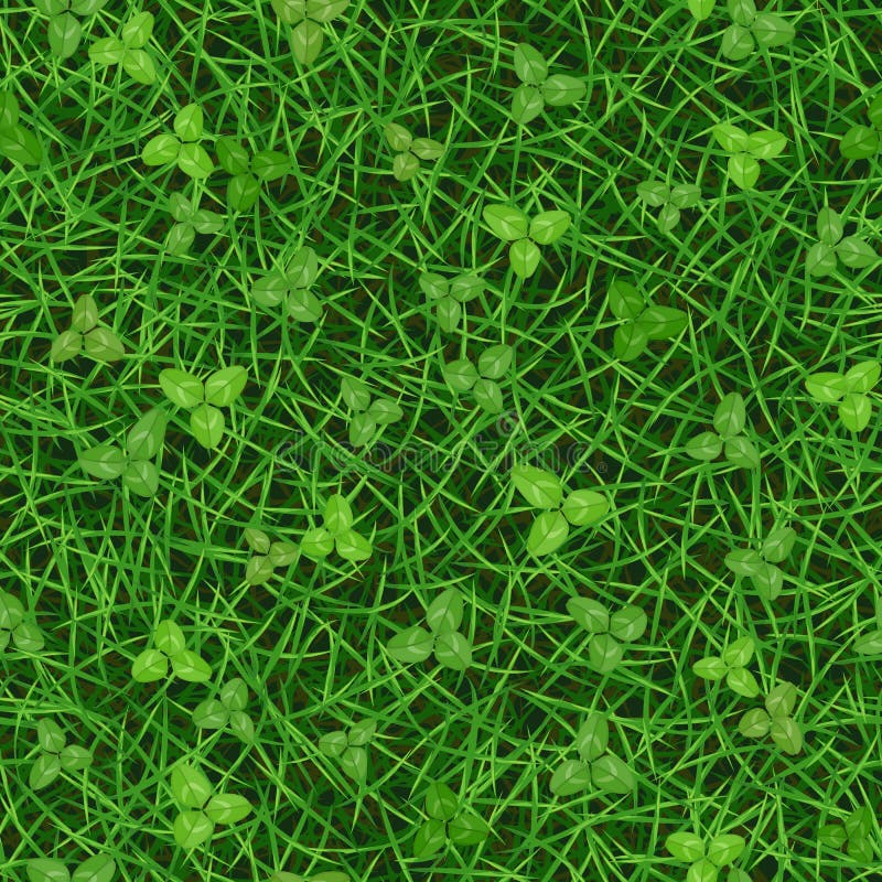 Seamless Vector Texture of Green Grass with Clover Leaves Stock Vector ...