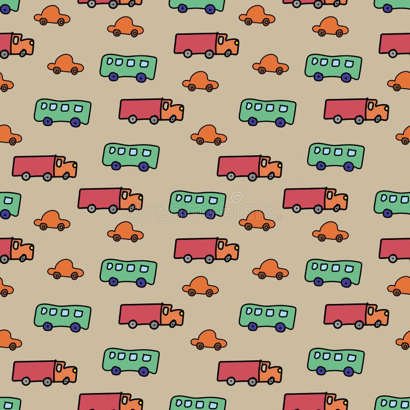 Seamless Vector Transportation Themed Vetor Pattern with Trucks Cars ...