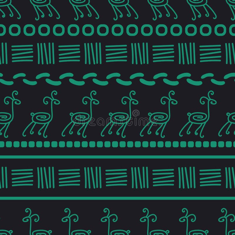 Seamless Vector Tribal Pattern with Stylized Animals and Geometric ...