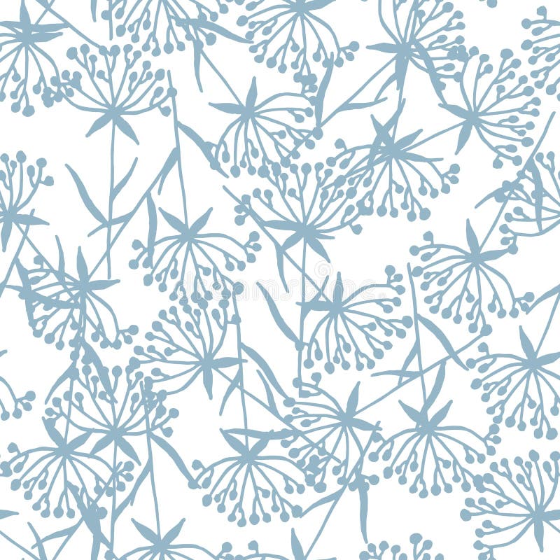 Seamless Vector Vintage Pattern with Blue Flowers on a White Background ...