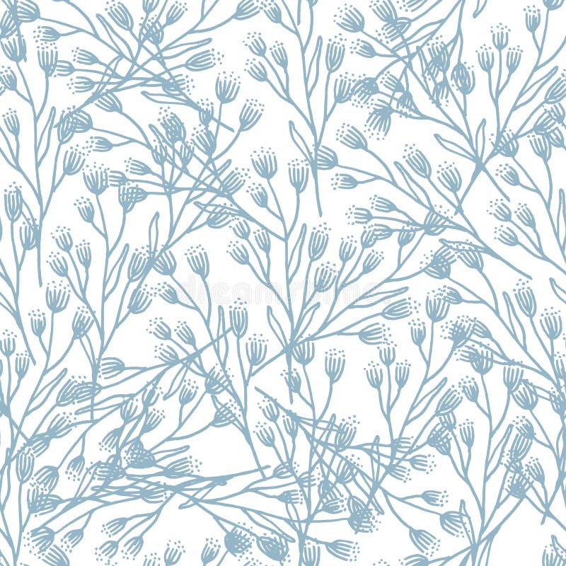 Seamless Vector Vintage Pattern with Blue Flowers on a White Background ...