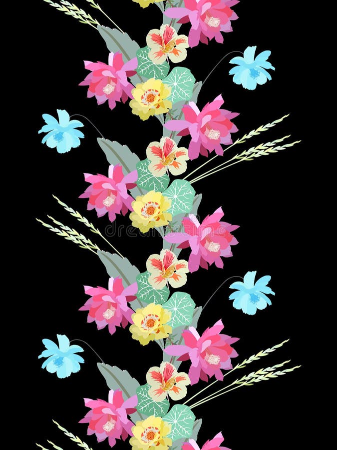Seamless Vertical Border `Favorite Flowers`. Beautiful Vector Pattern ...