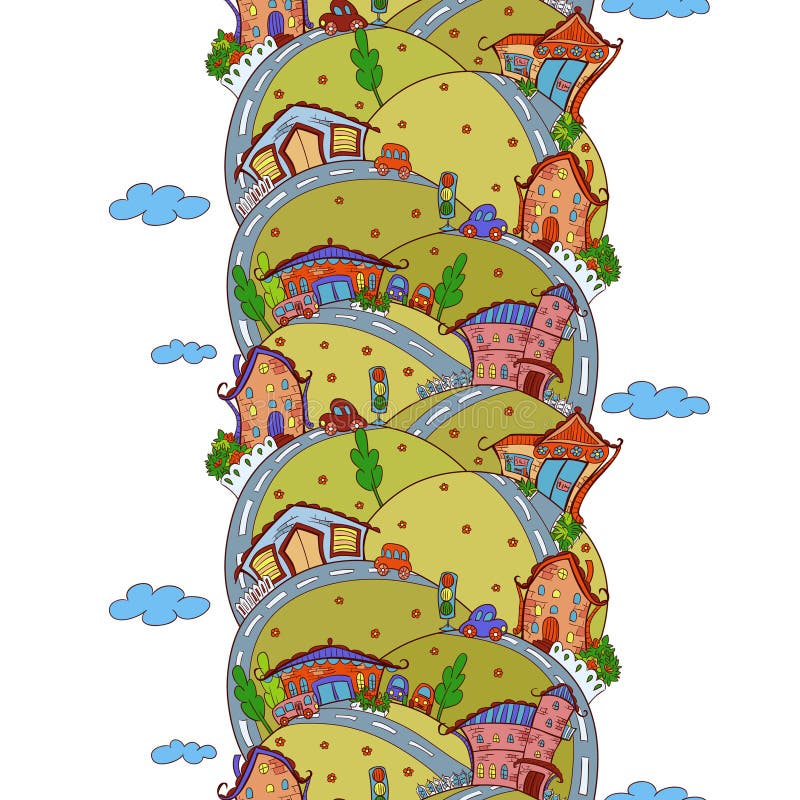 Seamless Vertical Pattern with Cartoon Houses Stock Vector ...