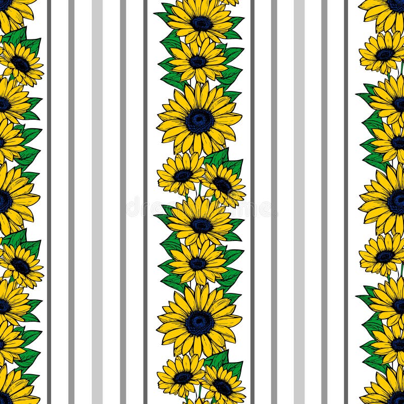 Seamless Vertical Pattern of Stripes and Yellow Flowers, Texture Stock ...