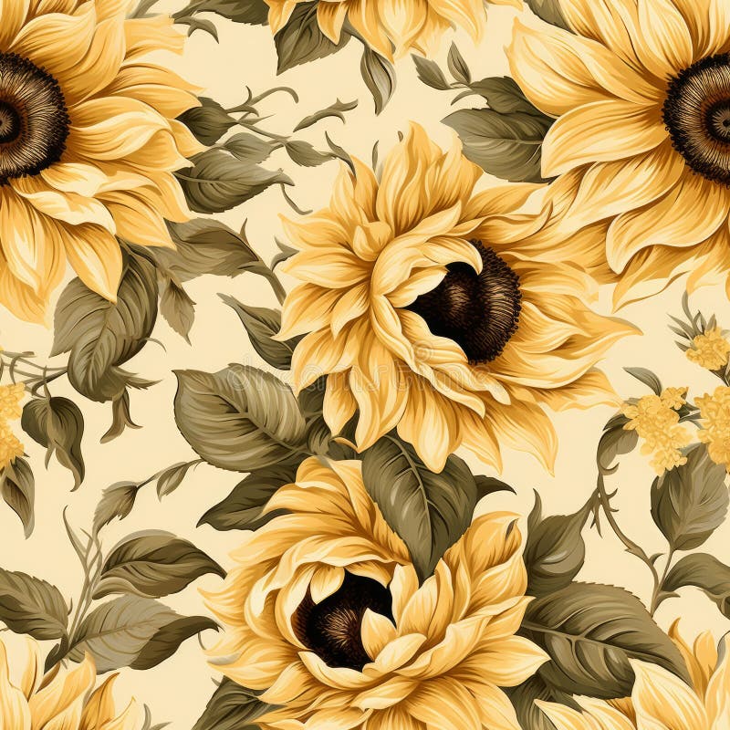 Seamless Vibrant Sunflower Pattern with Balanced Composition of ...