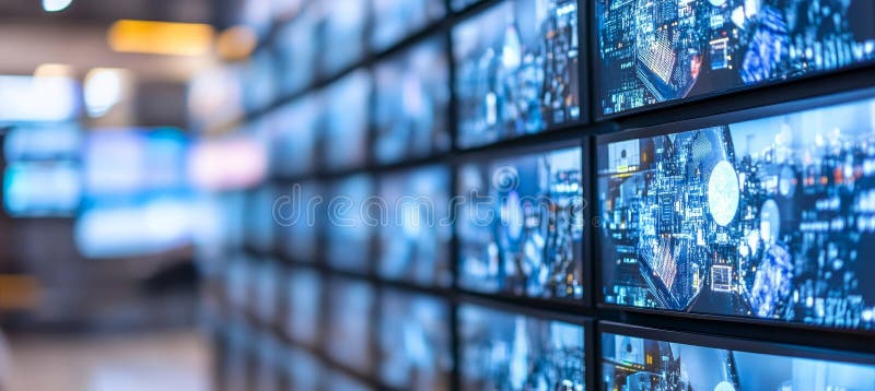 Seamless Video Wall Displaying Abstract Digital Data in a Modern ...