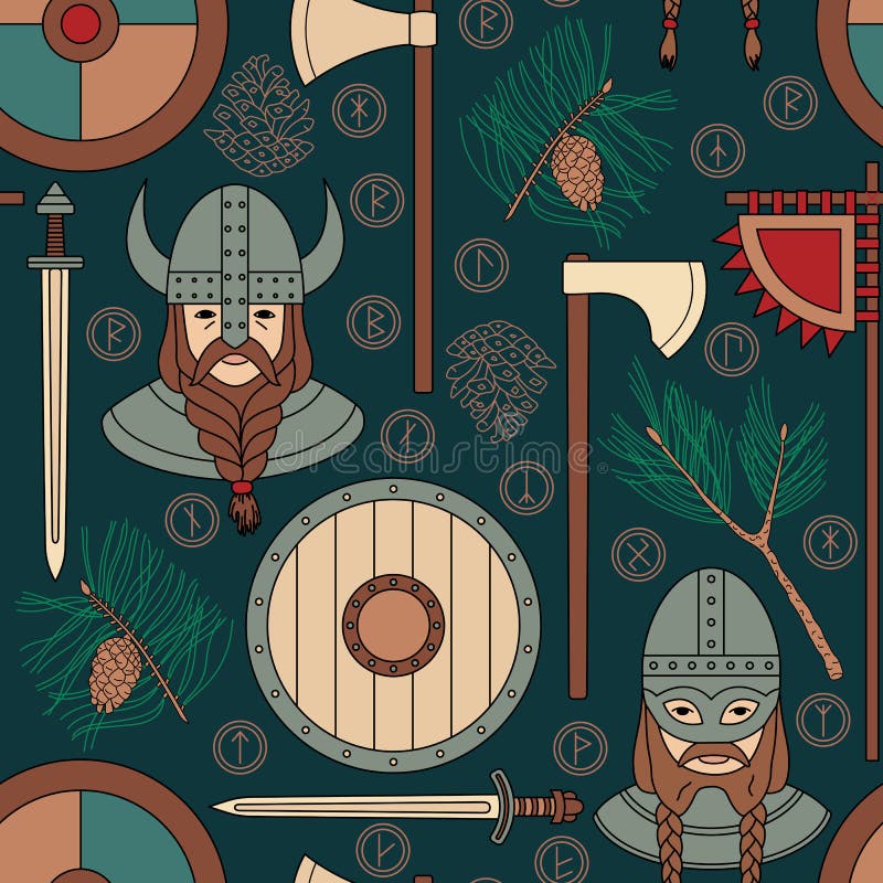 Seamless Viking Pattern With Shields, Helmets, Axes And Swords Stock ...