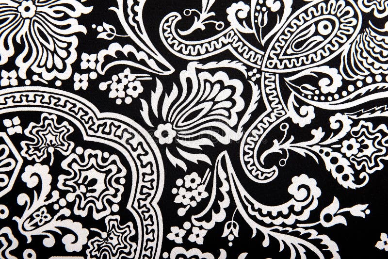 Seamless Vintage Abstract White Floral Pattern on Black Textiles Fabric ...