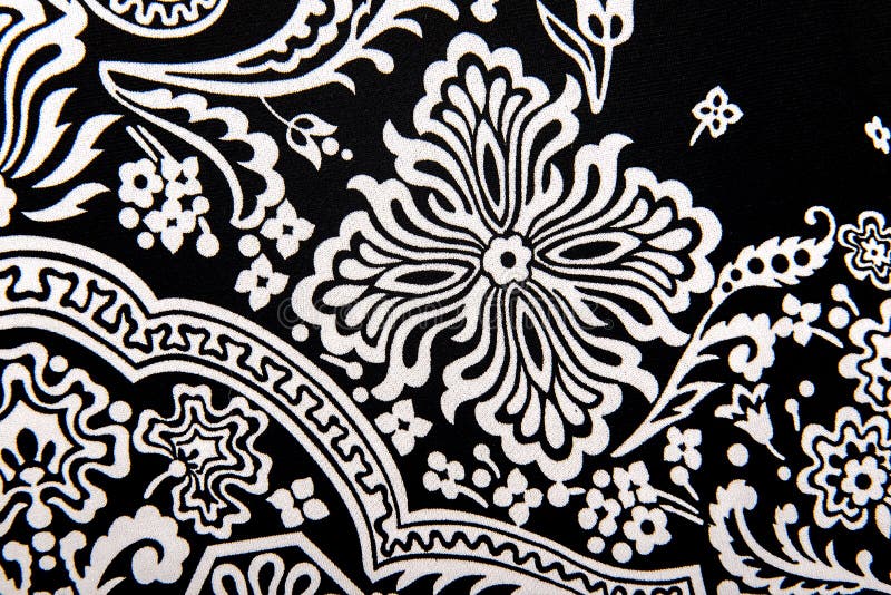 Seamless Vintage Abstract White Floral Pattern on Black Textiles Fabric ...