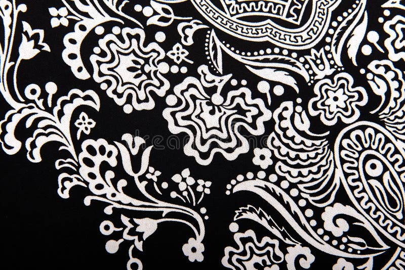 Seamless Vintage Abstract White Floral Pattern on Black Textiles Fabric ...