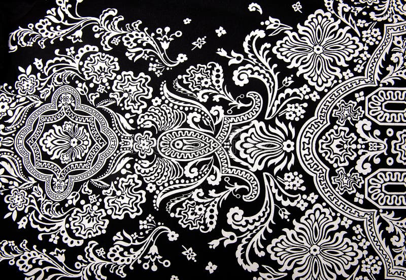 Seamless Vintage Abstract White Floral Pattern on Black Textiles Fabric ...