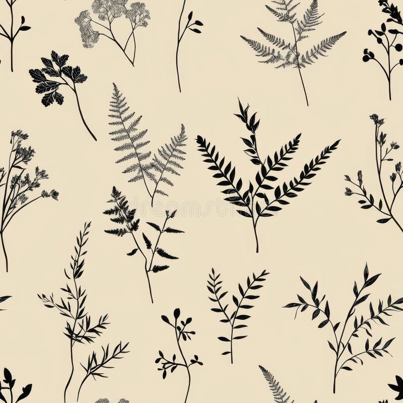 Seamless Vintage Botanical Pattern with Elegant Ferns and Foliage Stock ...