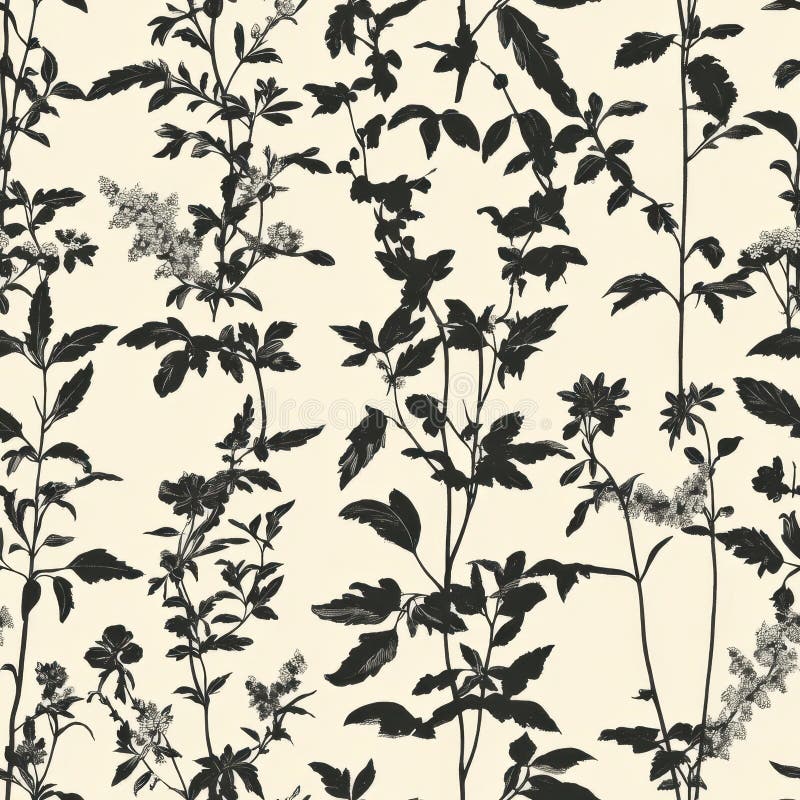 Seamless Vintage Botanical Pattern with Floral Elements Stock Image ...