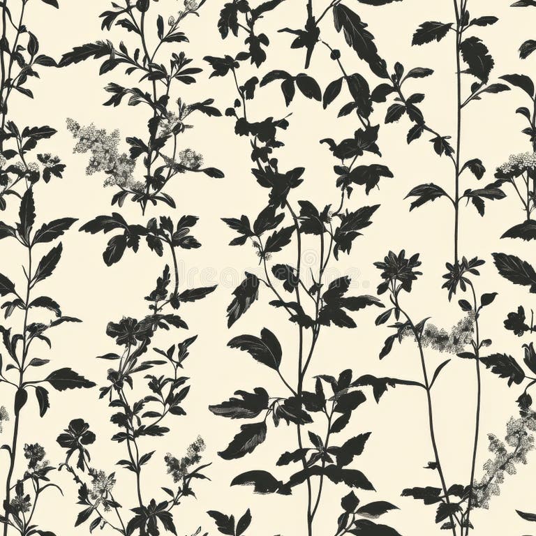 Seamless Vintage Botanical Pattern with Floral Elements Stock Image ...