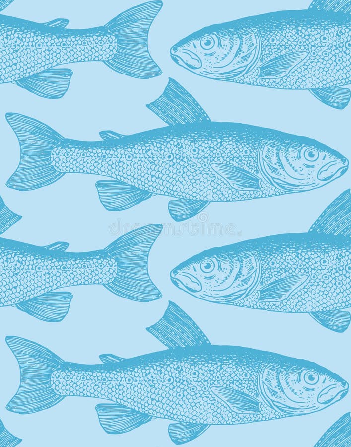 Seamless Vintage Fish Pattern (vector) Stock Vector - Illustration of ...