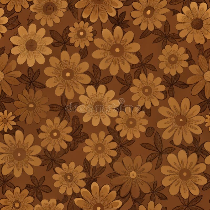 Seamless Vintage Floral Pattern with Brown Tones and Retro Style Stock ...