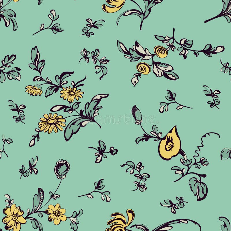 Seamless Vintage Floral Pattern Green Background Stock Vector ...