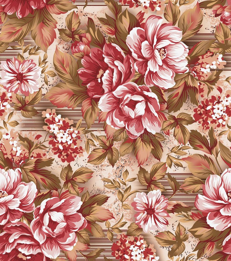 Seamless Vintage Flower Pattern Digital Background Stock Illustration ...