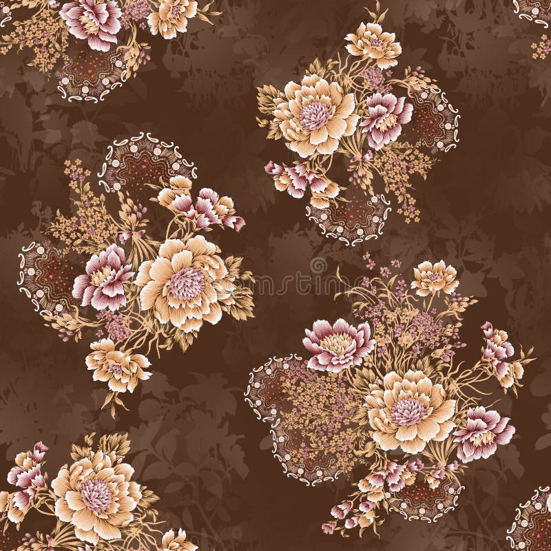 Seamless Vintage Flower Pattern Floral Design with Digital Background ...