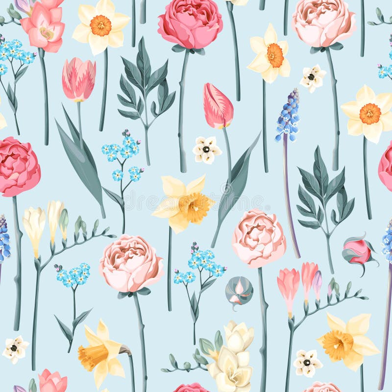 Seamless vintage flowers stock vector. Illustration of leaf - 69543418