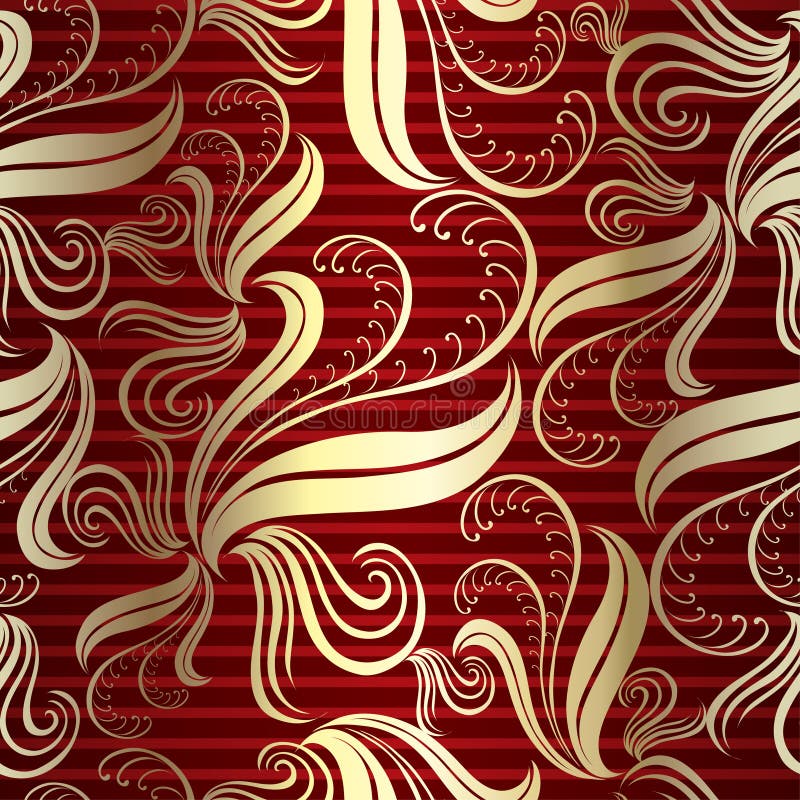 Seamless Gold Floral Pattern on Red. Stock Vector - Illustration of ...