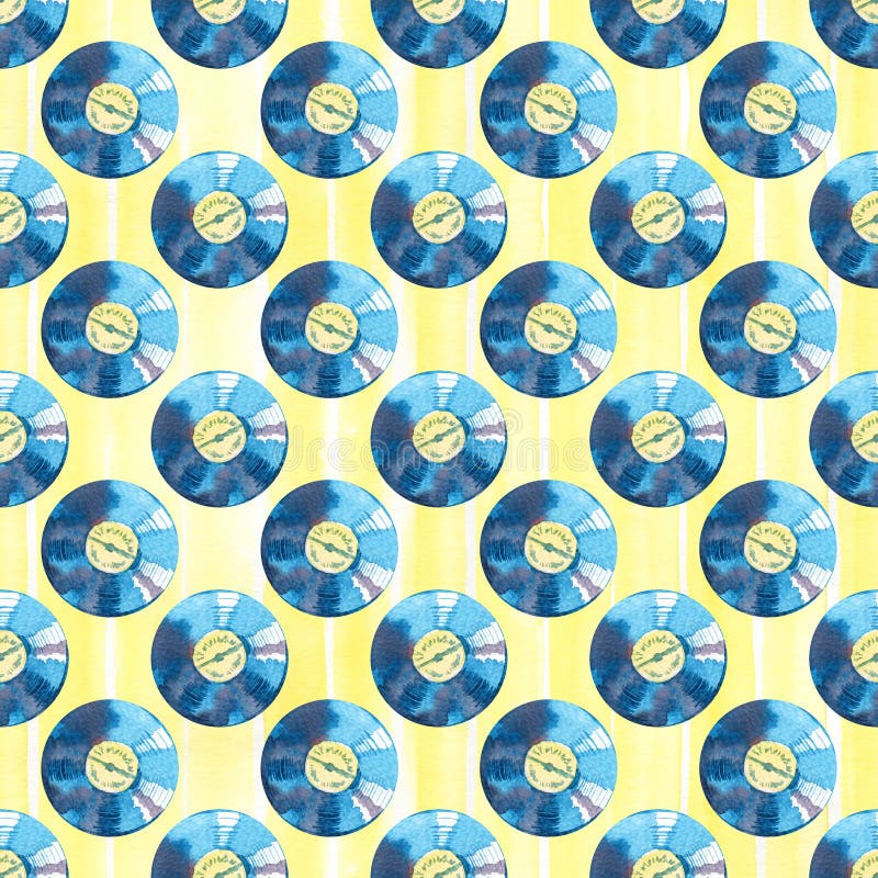 Seamless Vintage Gramophone Pattern. Watercolor Illustration Background ...