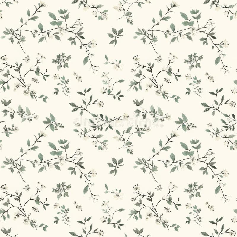A Seamless Vintage-inspired Pattern with Delicate Sprigs and Flowers on ...