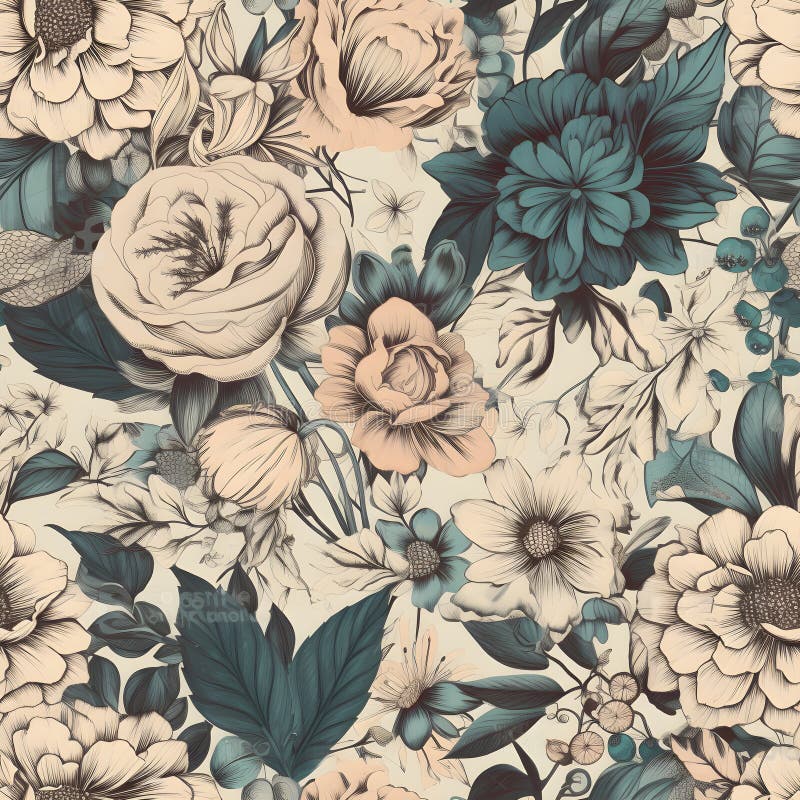 Seamless Vintage Pastel Flower Pattern, Ai Generative Illustration ...