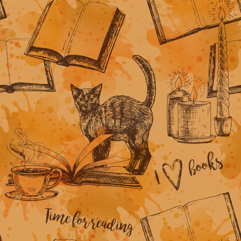 Seamless Vintage Pattern with Books. Stock Vector - Illustration of ...