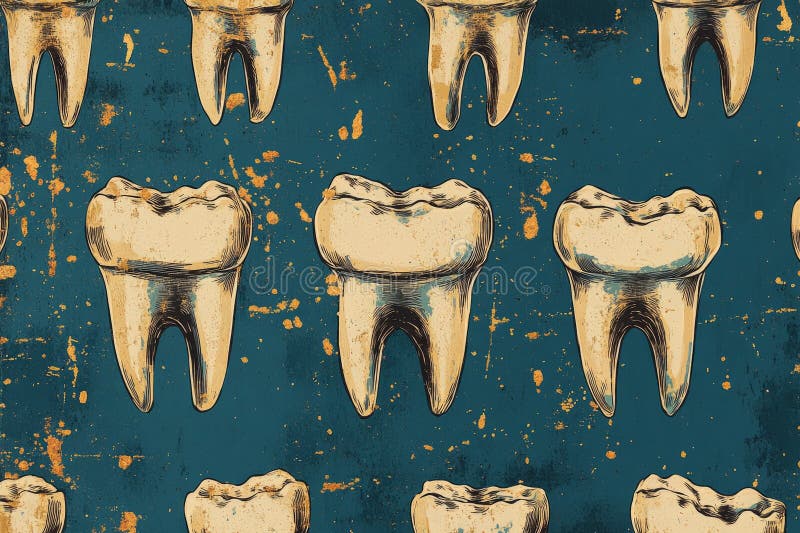 Seamless Vintage Pattern Featuring Hand-drawn Illustrations of Molar ...