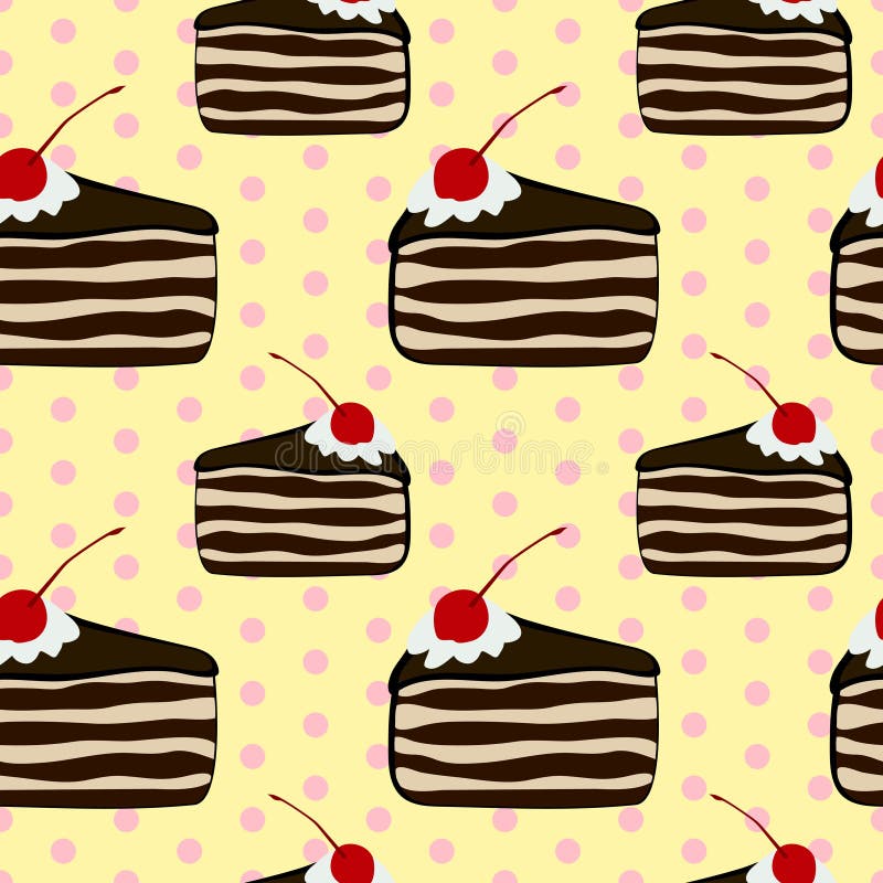 Seamless Vintage Pattern with Piece of Cake Stock Vector - Illustration ...