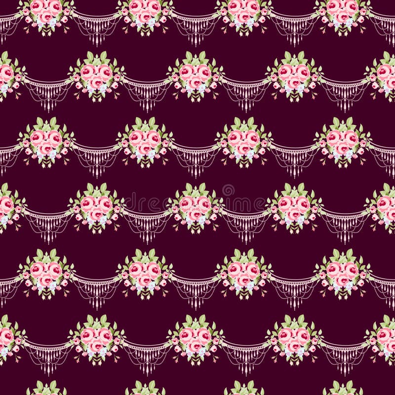 Seamless Vintage Pattern with Pink Roses Stock Vector - Illustration of ...