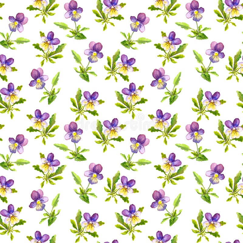 Seamless Vintage Pattern with Retro Botanical Violet Viola Flowers ...