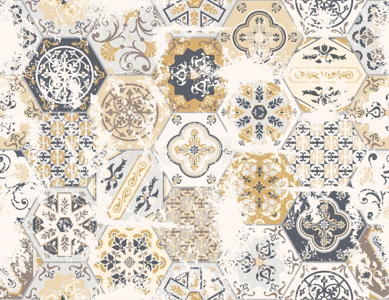 028_Seamless Vintage Pattern with Scuffed Effect. Patchwork Tile. Stock ...
