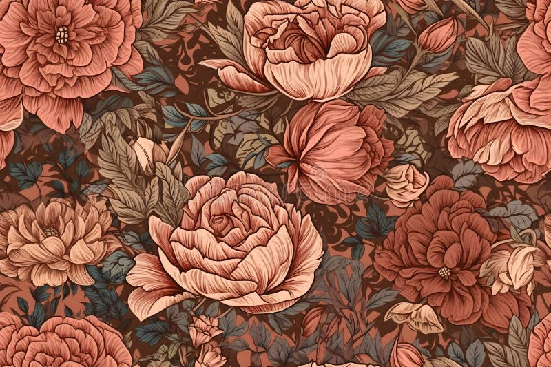 Seamless Vintage Red Roses Pattern, Ai Generative Illustration Stock ...
