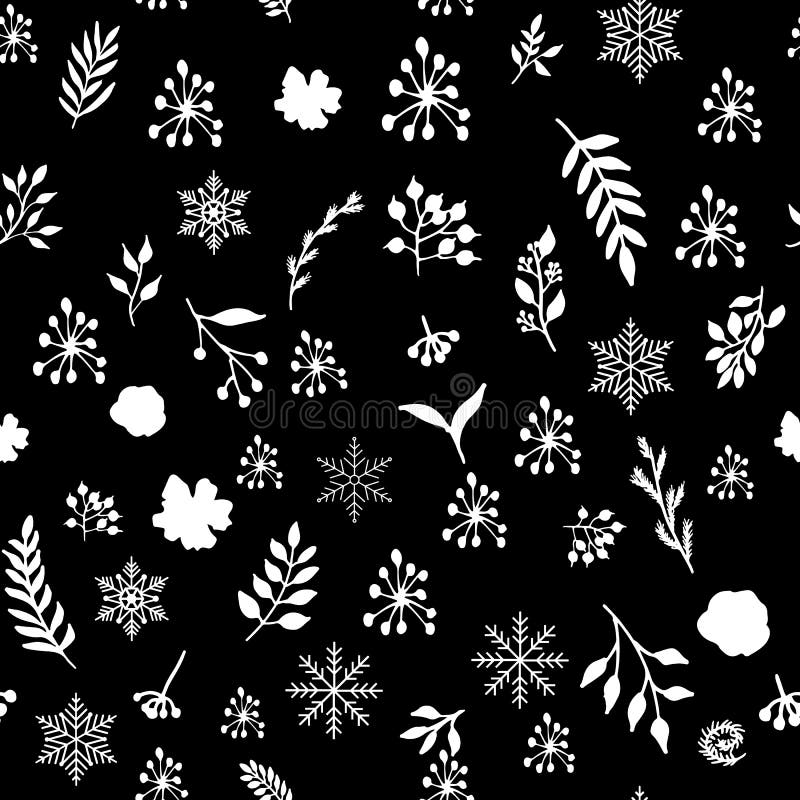 Seamless Vintage Winter Pattern with Hand Drawn Floral Decorative ...