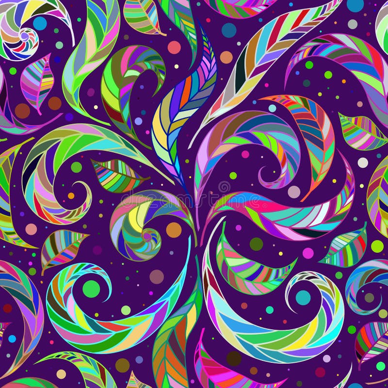 Seamless Violet Pattern with Leaves and Dots Stock Illustration ...