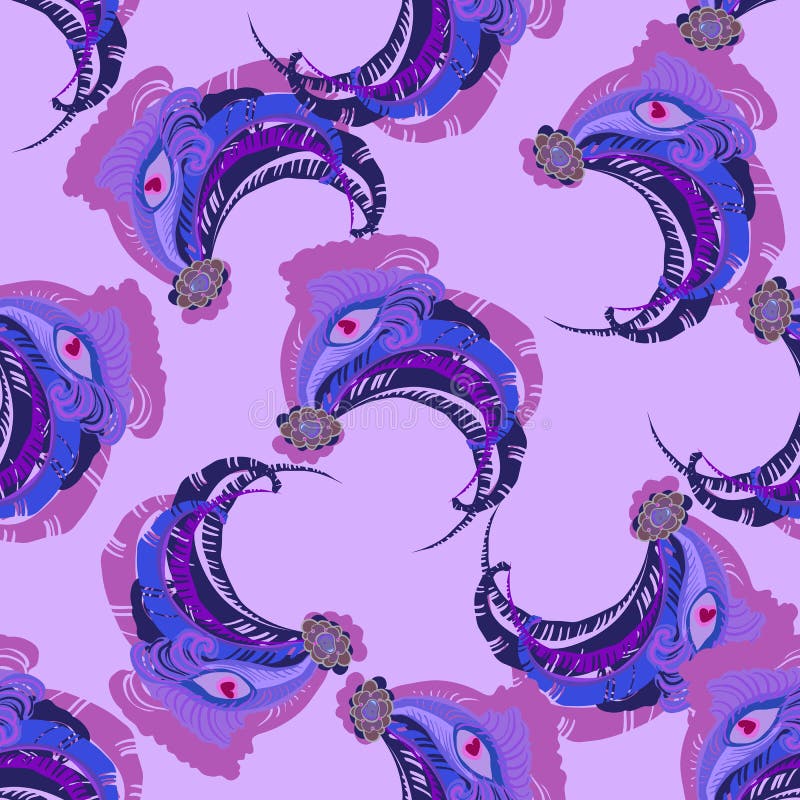 Violet Peacock Feathers Border Elements Set. Stock Vector ...