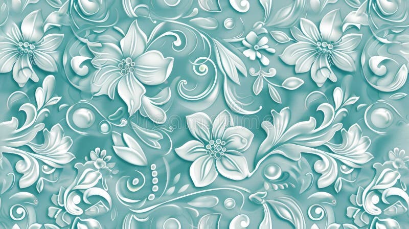 A Seamless Wallpaper Art Featuring Complex Floral Patterns in Shades of ...