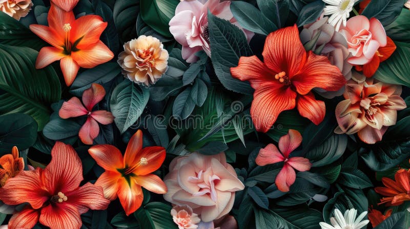 A Seamless Wallpaper Art Featuring Complex Floral Patterns in Shades of ...